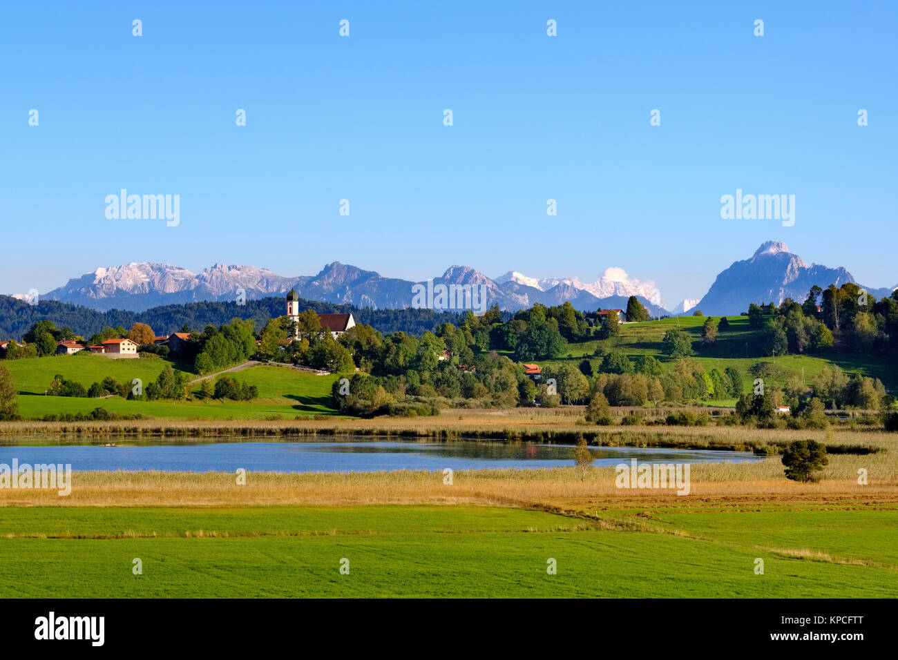 Seeger See, Seeg and Ammergau Alps, Ostallgäu, Allgäu, Swabia, Bavaria ...