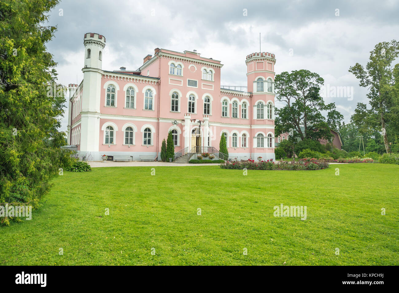 Old red castle in Lavia, Birini 2015. Urban historical house Stock ...