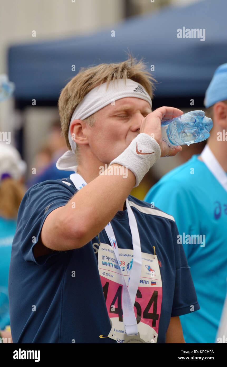 09.07.2017.Russia.Saint-Petersburg.Athletes relax after the finish.the ...