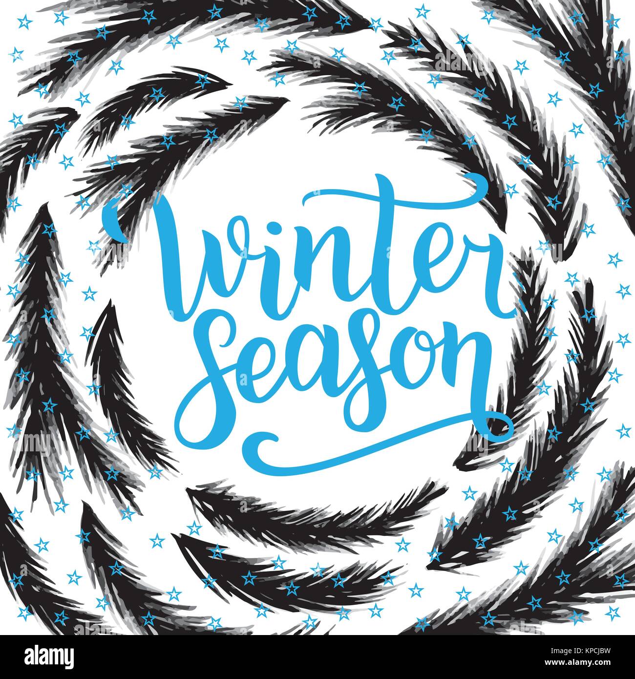 Winter season lettering design. Vector illustration, blue letters with ...