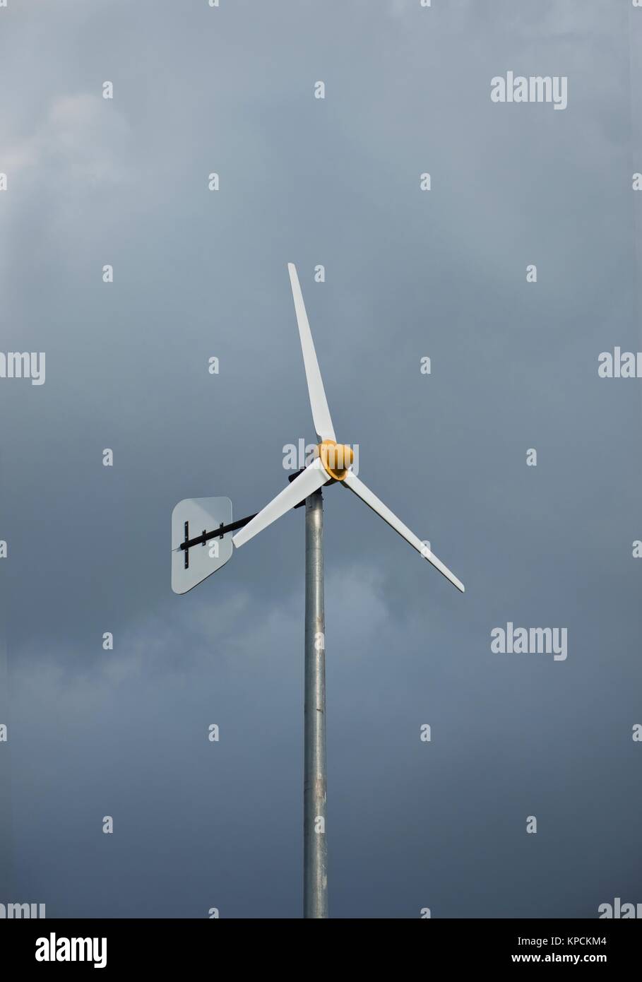 A formidably wind turbine waiting for upcoming storm with its bravery ...