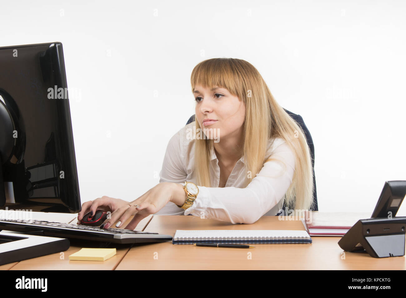 Sad tired office a specialist working on the computer Stock Photo - Alamy