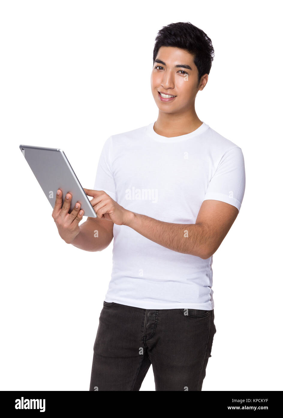 Asian man use of tablet Stock Photo - Alamy