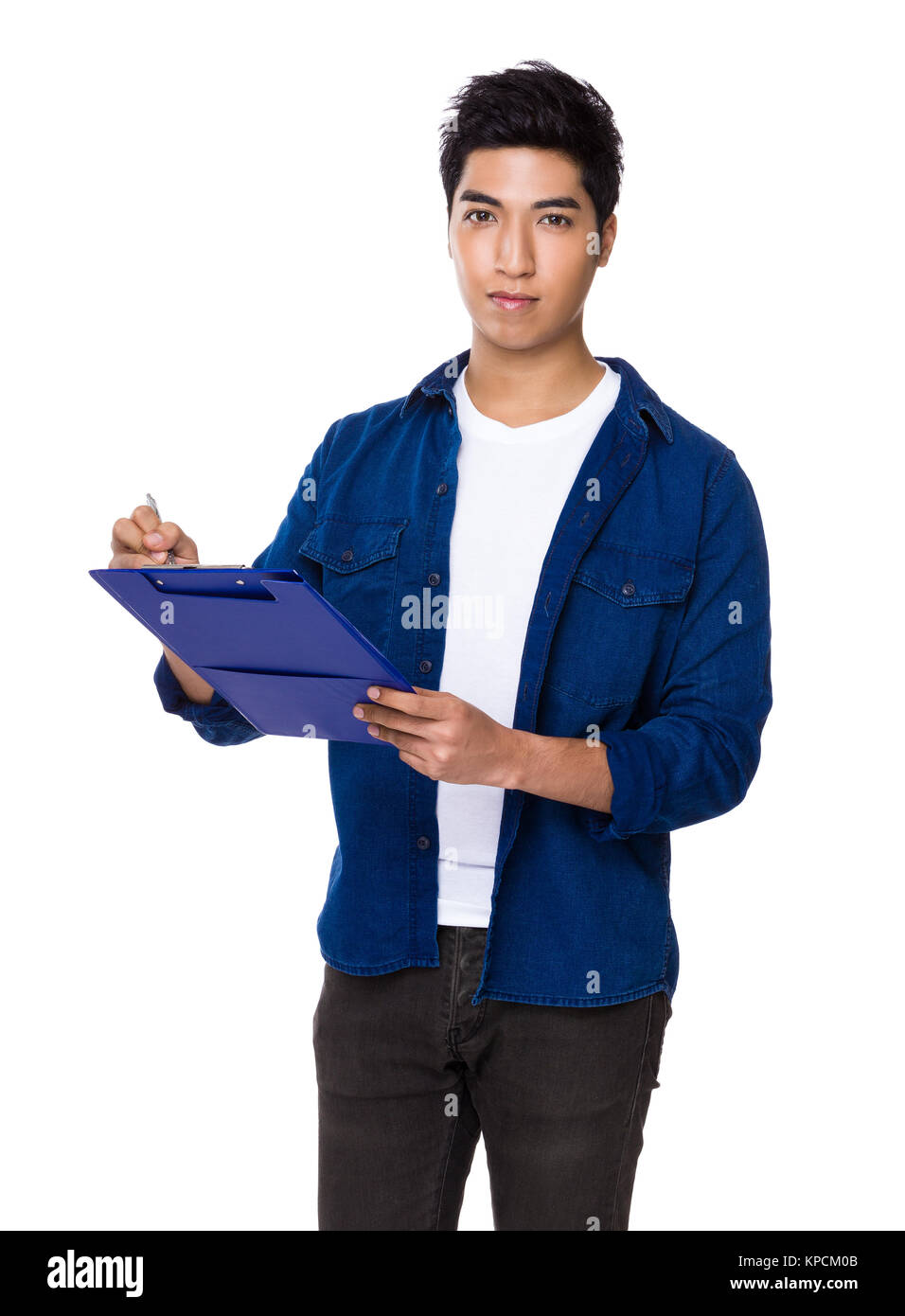 Chinese mixed iranian man write on the file board Stock Photo - Alamy