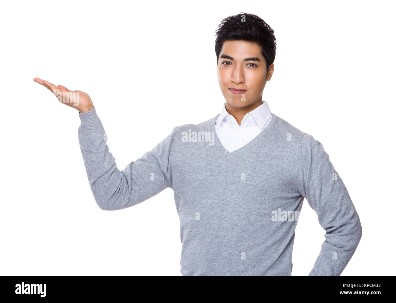 Businessman with open hand palm Stock Photo - Alamy