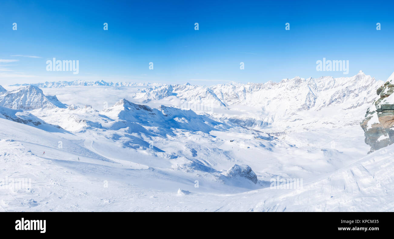Panoramic view of Italian Alps in the winter from Plateau Rosa in ...