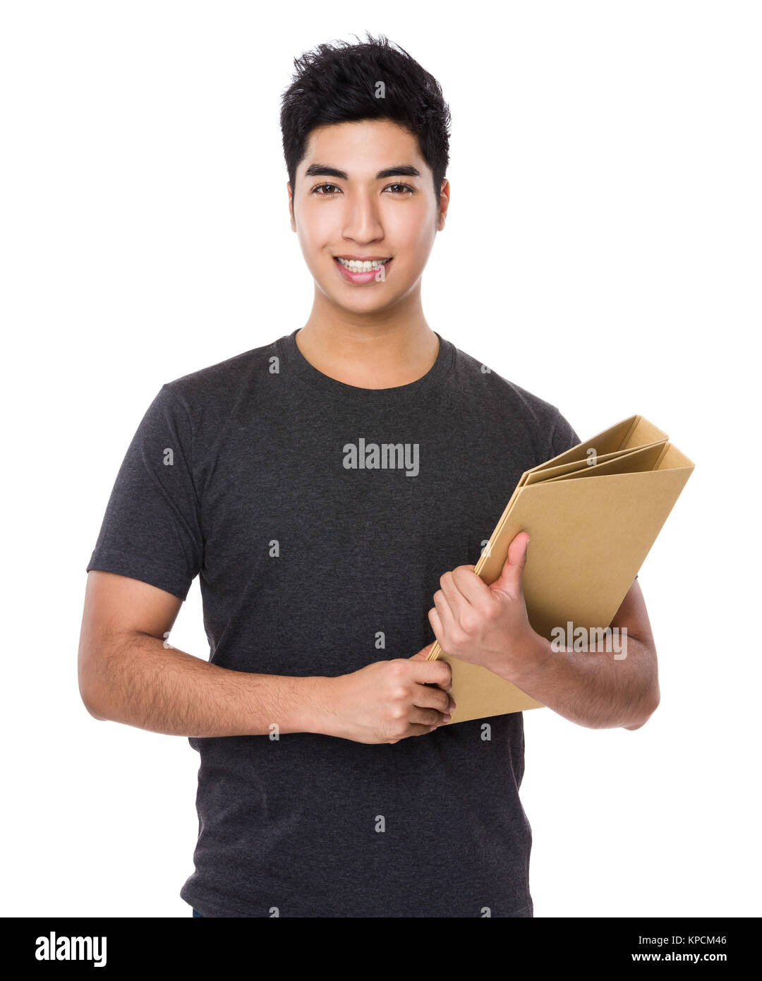 Asian young man hold with folder Stock Photo - Alamy