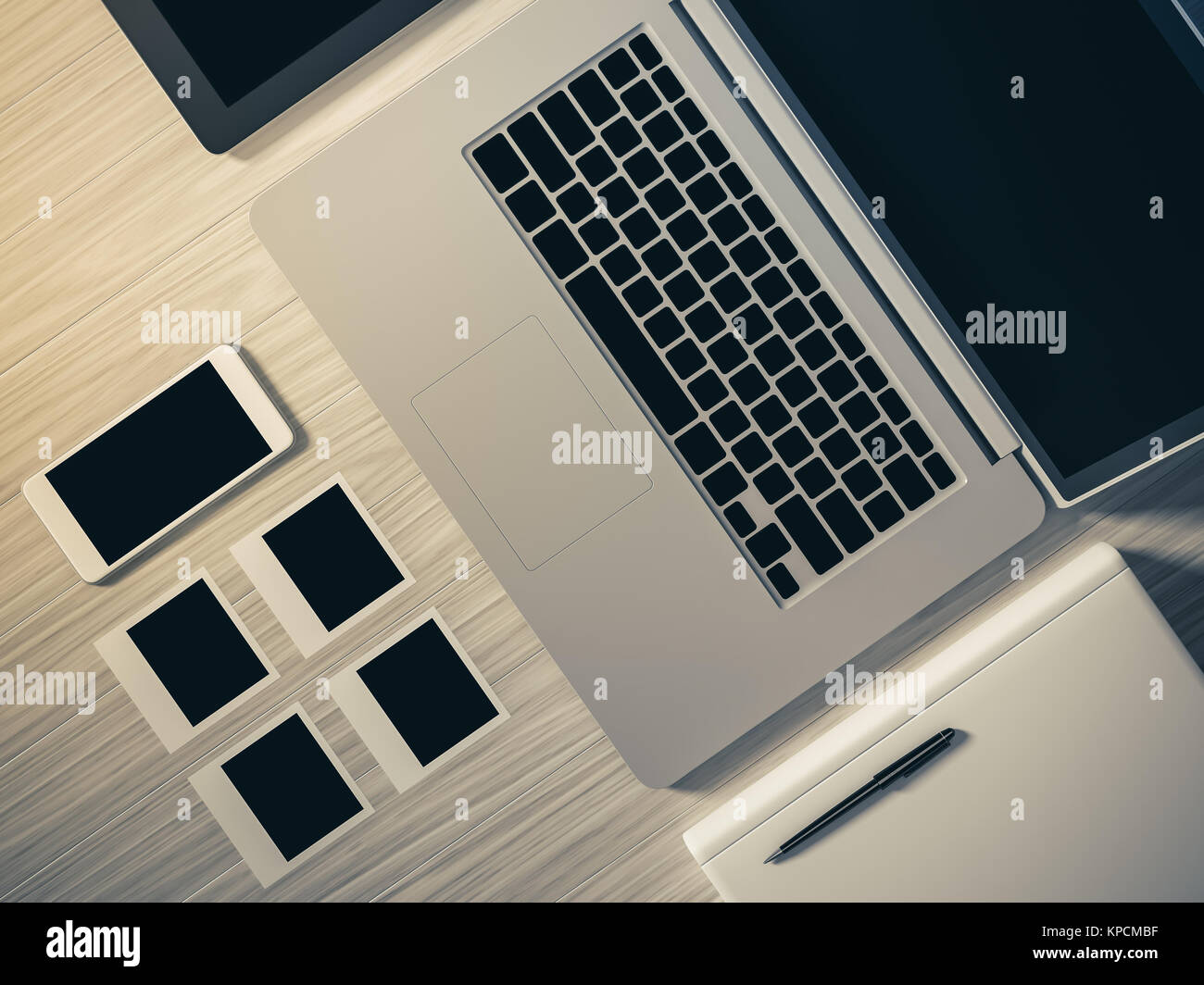 High angle view of a setting table of business workplace Stock Photo ...