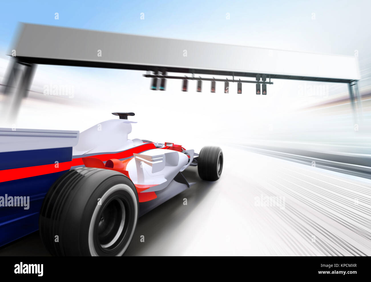 3D illustration of formula one car driving at high speed lap - motion ...
