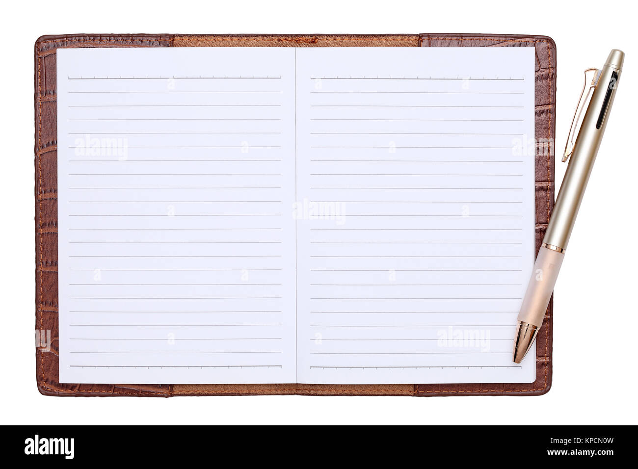 Brown leather notebook with ballpoint pen Stock Photo - Alamy
