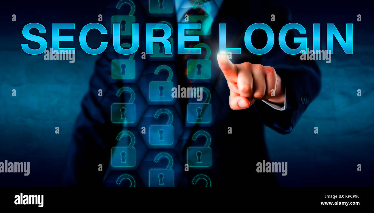 Corporate Client Pressing SECURE LOGIN Onscreen Stock Photo - Alamy
