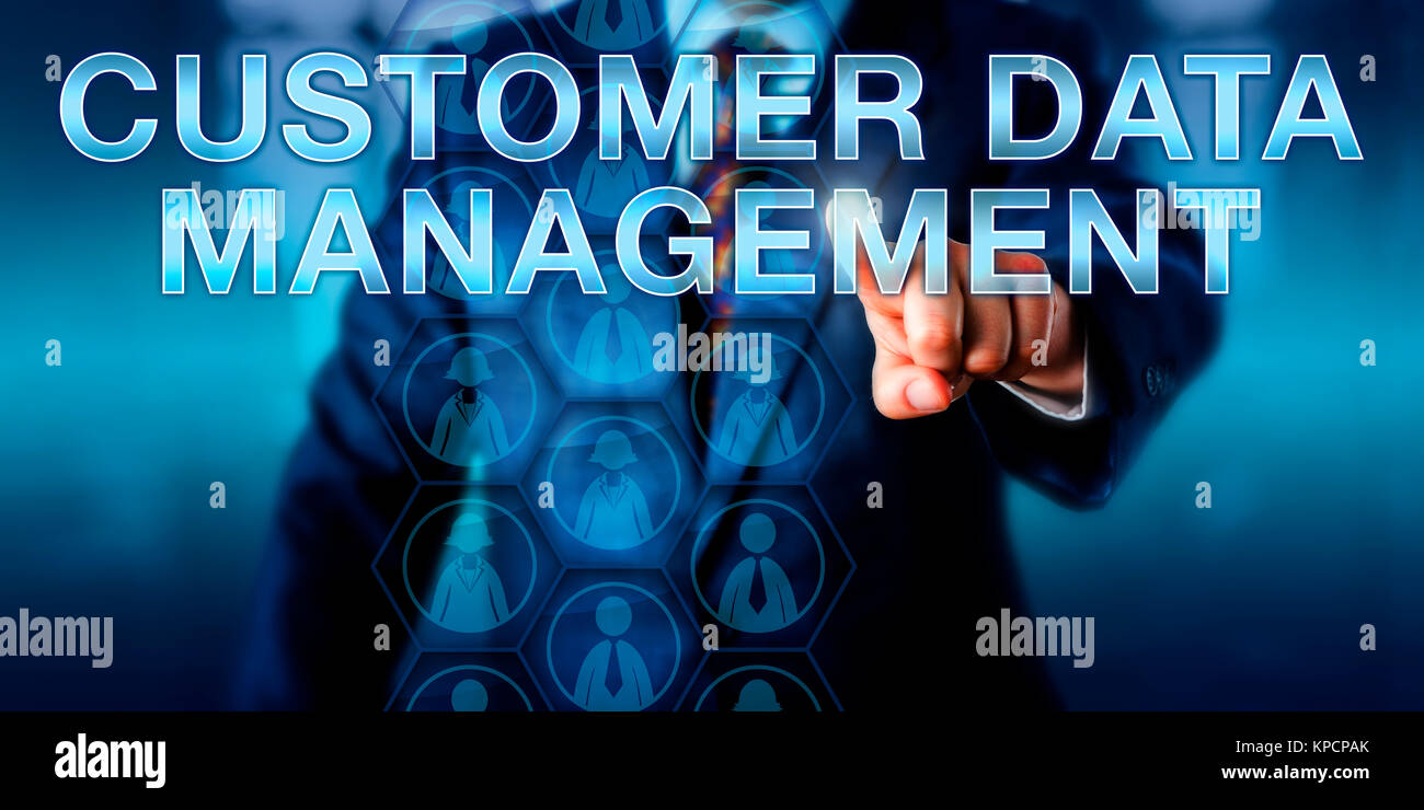 Manager Touching CUSTOMER DATA MANAGEMENT Stock Photo - Alamy