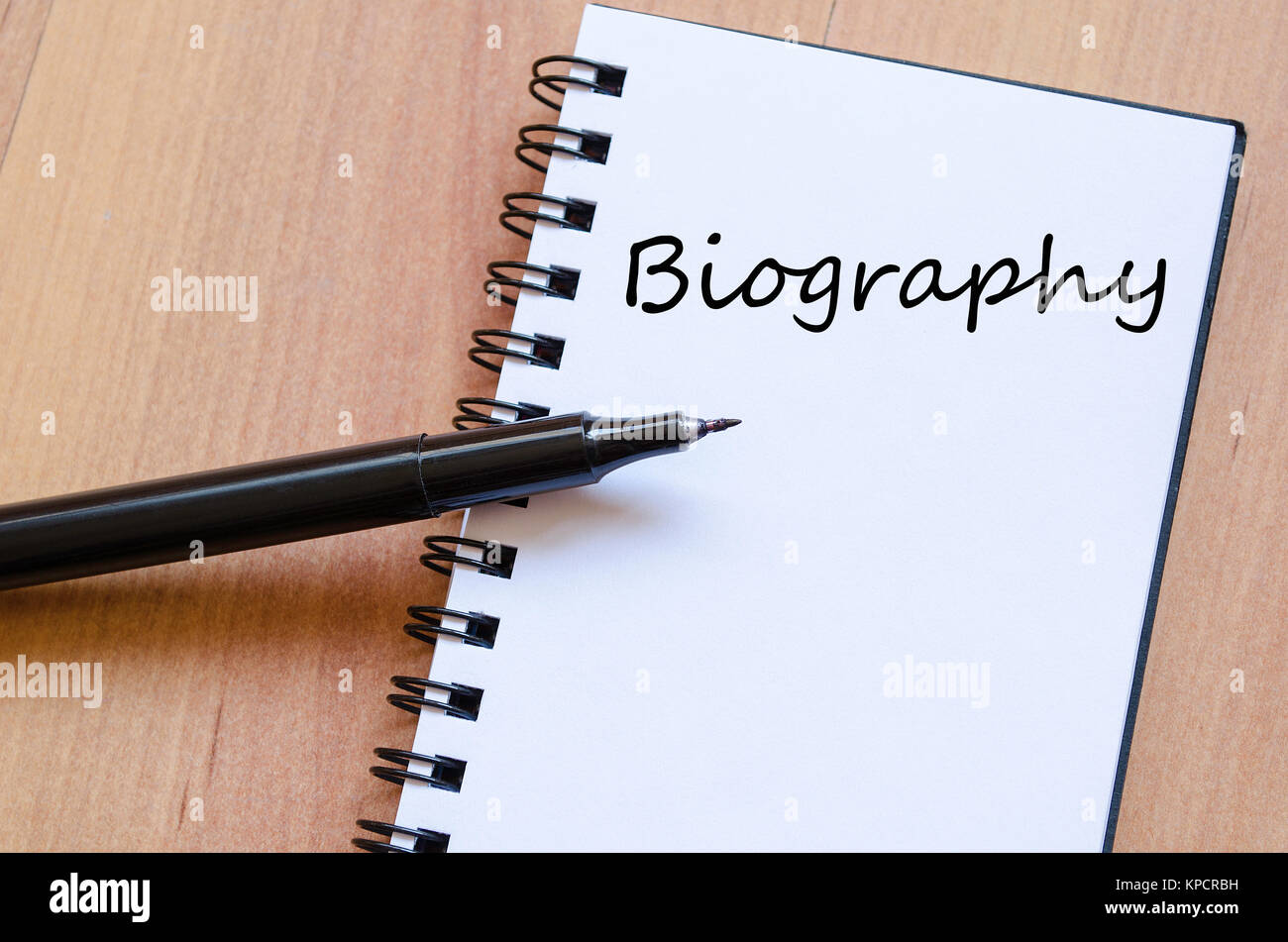 Biography write on notebook Stock Photo - Alamy