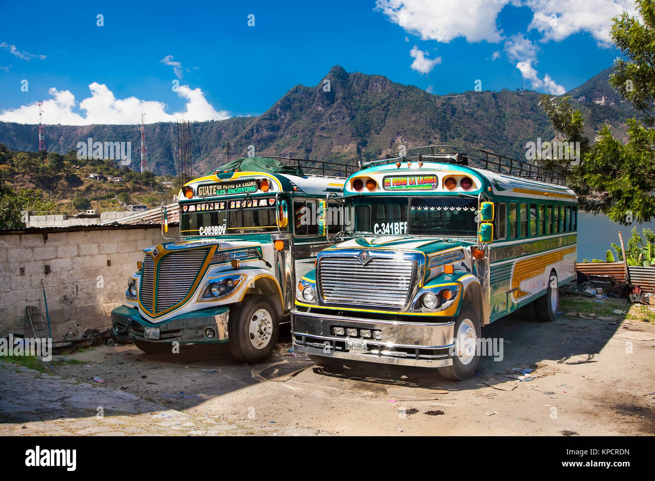 SAN PEDRO,GUATEMALA -DEC 24, 2015: Typical guatemalan chicken bus in ...