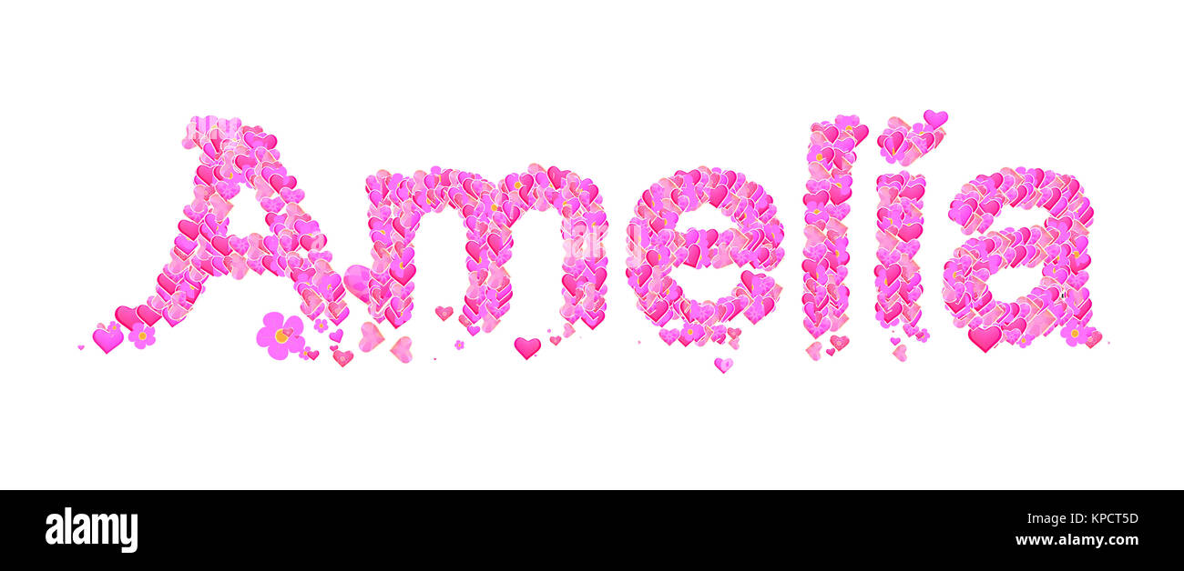 Name set with hearts decorative lettering type design Stock Photo - Alamy