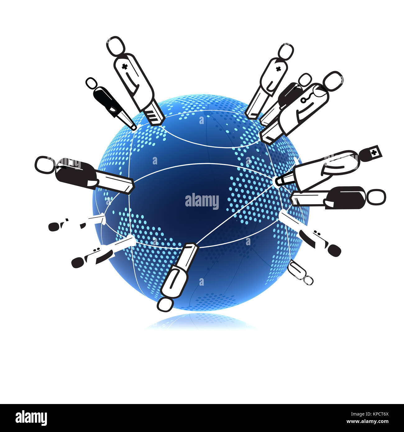 Clinical staff on globe together Stock Photo - Alamy