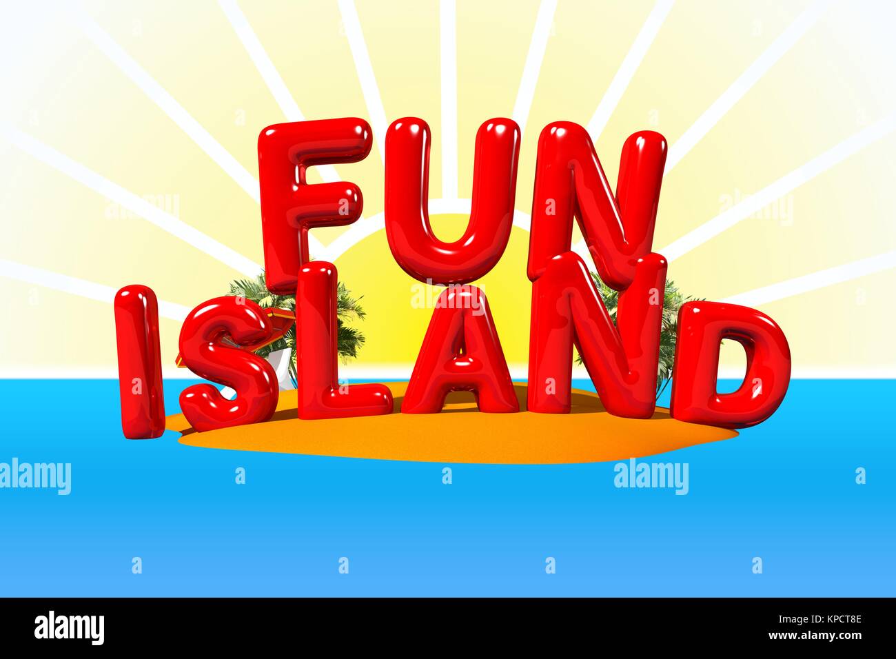 Fun Island in Big Letters on Island, 3D Illustration Stock Photo - Alamy