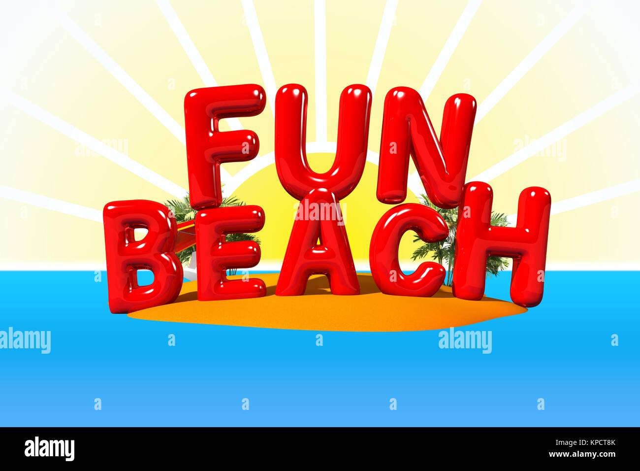 Fun Beach in Big Letters on Island, 3D Illustration Stock Photo - Alamy
