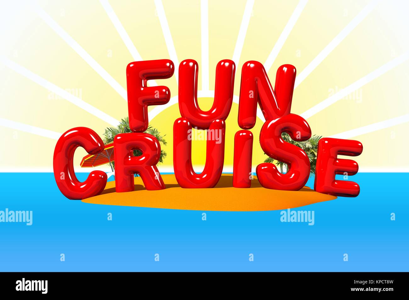 Fun Cruise on Island in Big Letters, 3D Illustration Stock Photo - Alamy