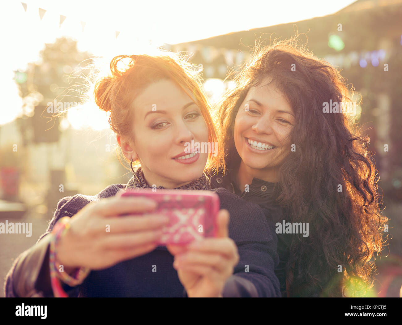 Female friends two women taking selfie having fun during weekend ...