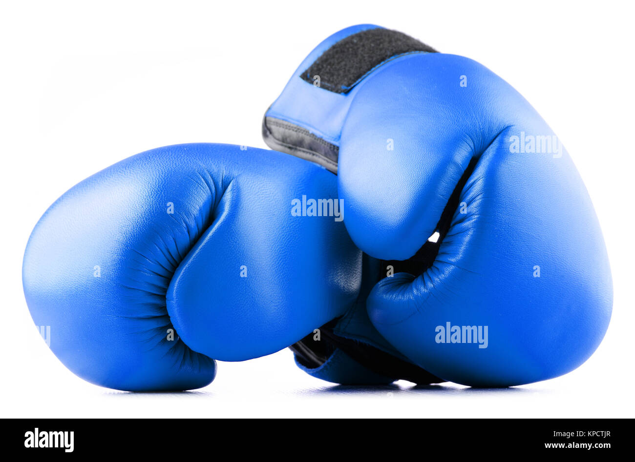 Pair of blue leather boxing gloves isolated on white Stock Photo - Alamy