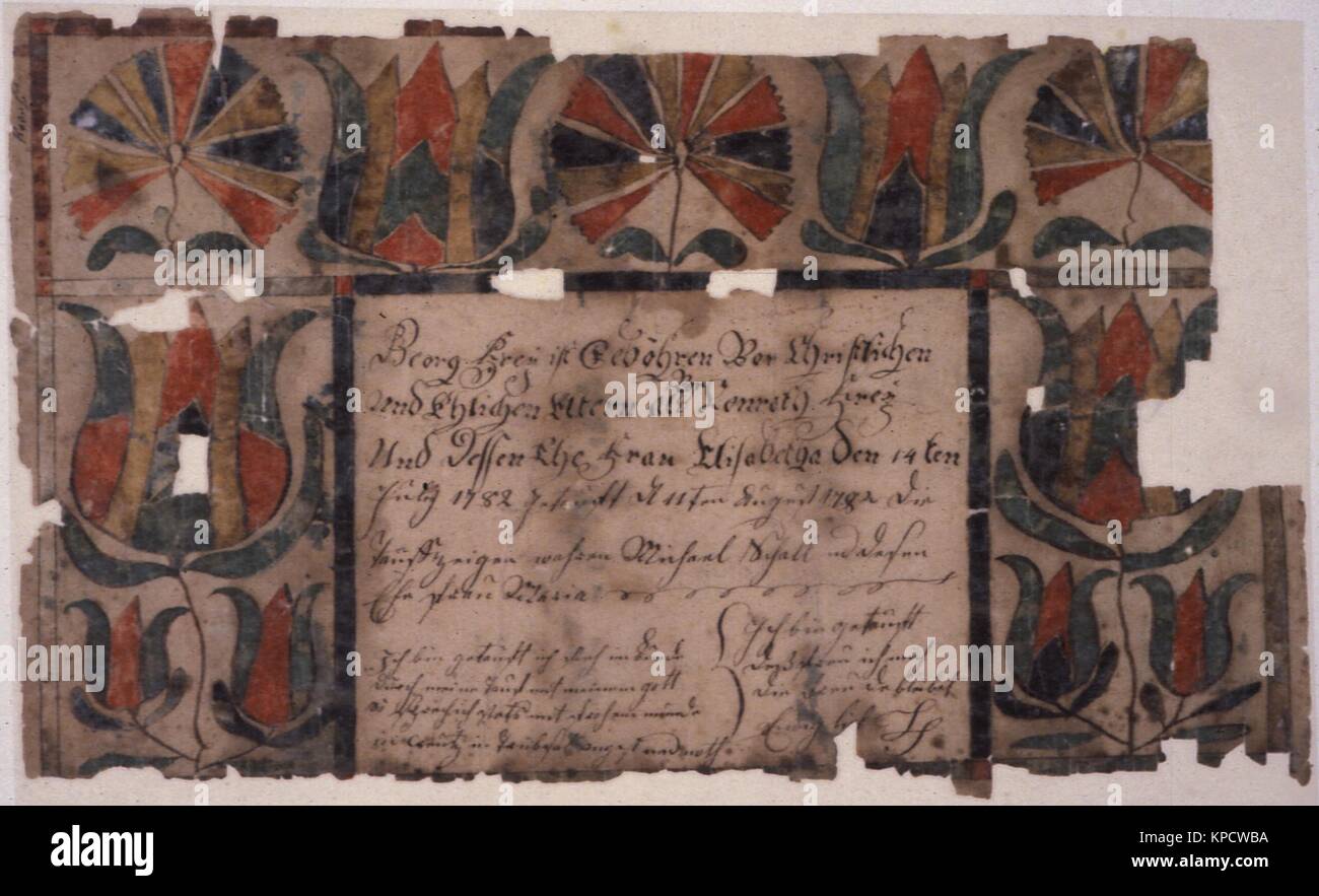 Illustrated fraktur, a type of illuminated folk art created by the ...