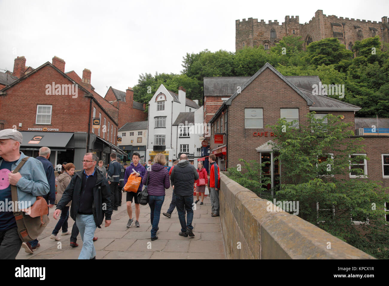 Shoppers in Silver Street seen from Framwellgate Bridge in Durham Stock ...