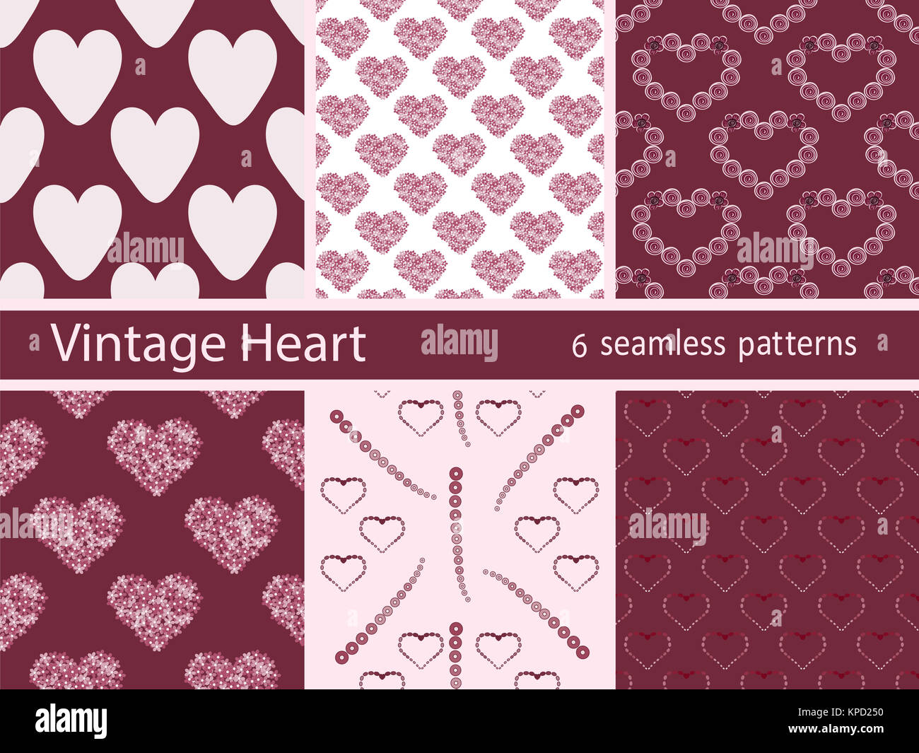 Set seamless vintage heart pattern Stock Photo - Alamy