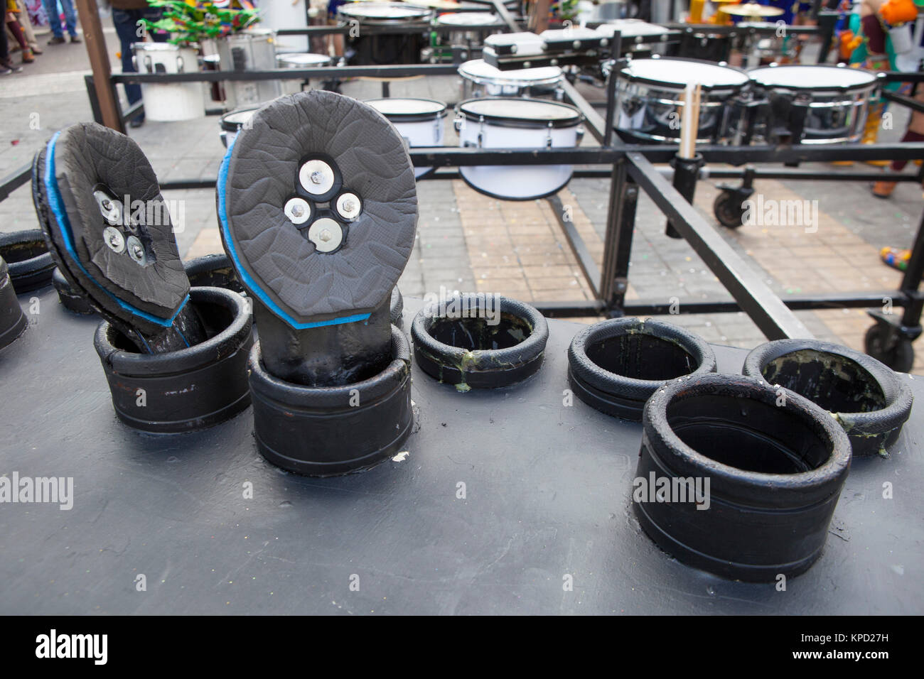 Instrument made of pvc pipes, Badajoz Carnival Stock Photo - Alamy