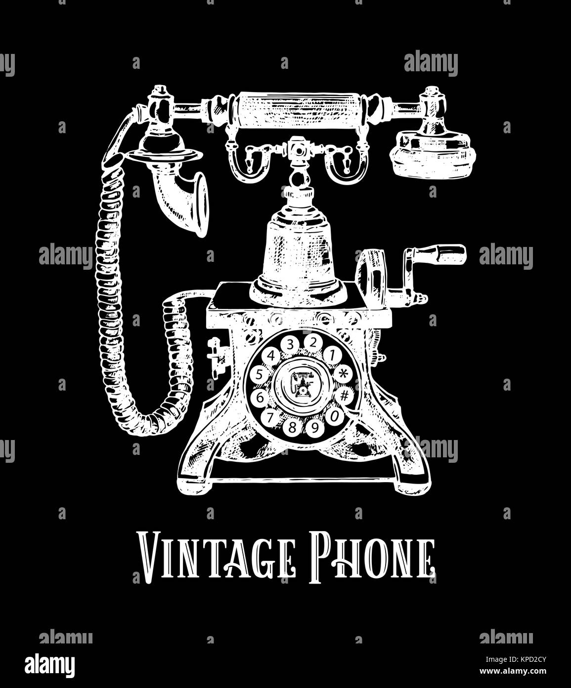 Hand drawn sketch style vintage telephone. Vector illustration isolated ...