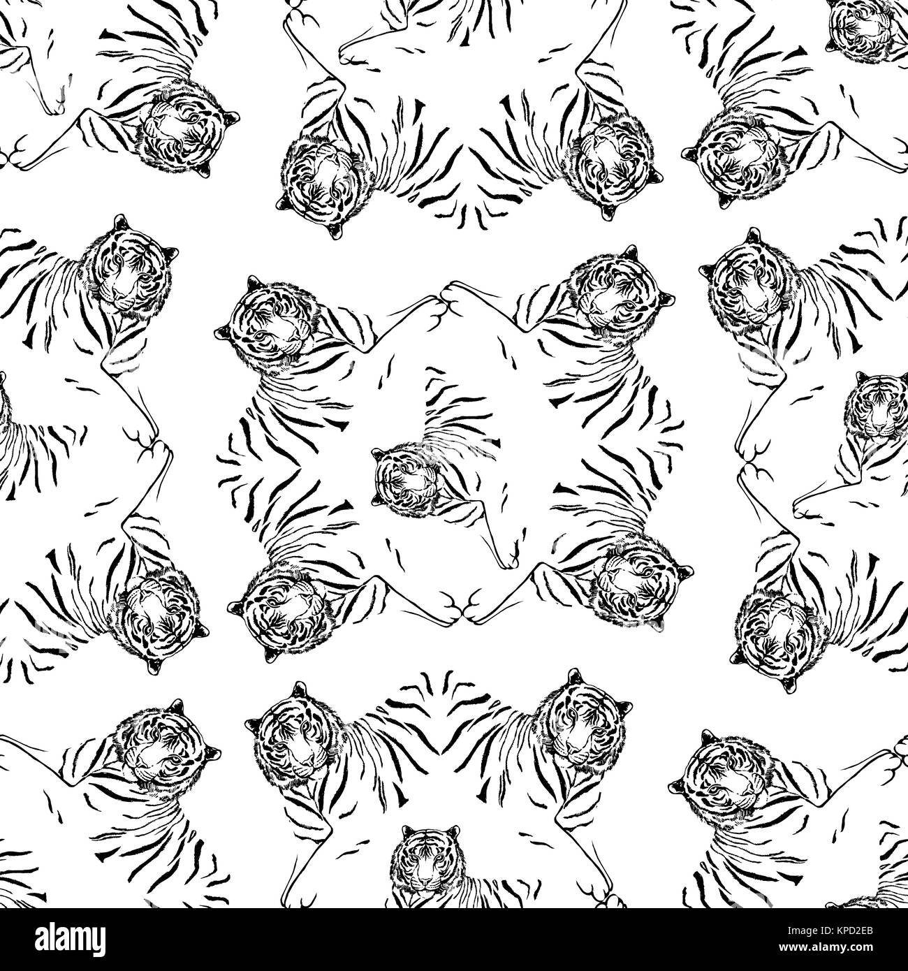 Seamless pattern of hand drawn sketch style tigers. Vector illustration ...