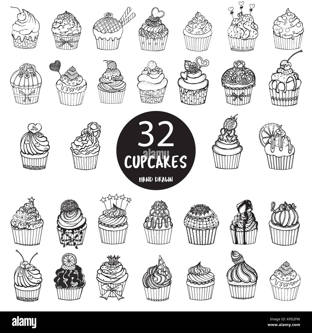 Hand drawn sketch set of cupcakes. Vector illustration isolated on white background Stock Vector ...