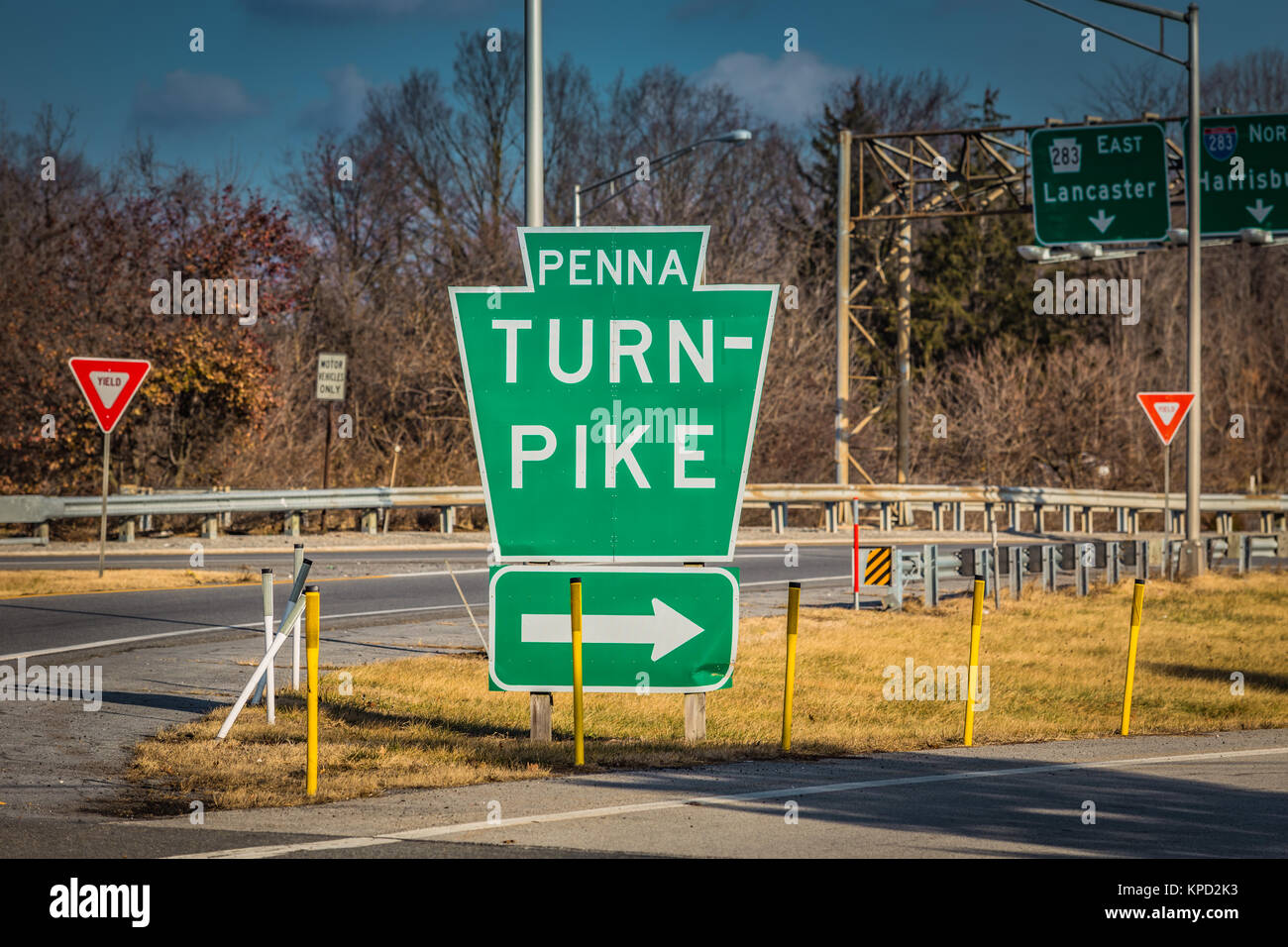 Harrisburg, PA - January 1, 2017: A large keystone sign at the ...