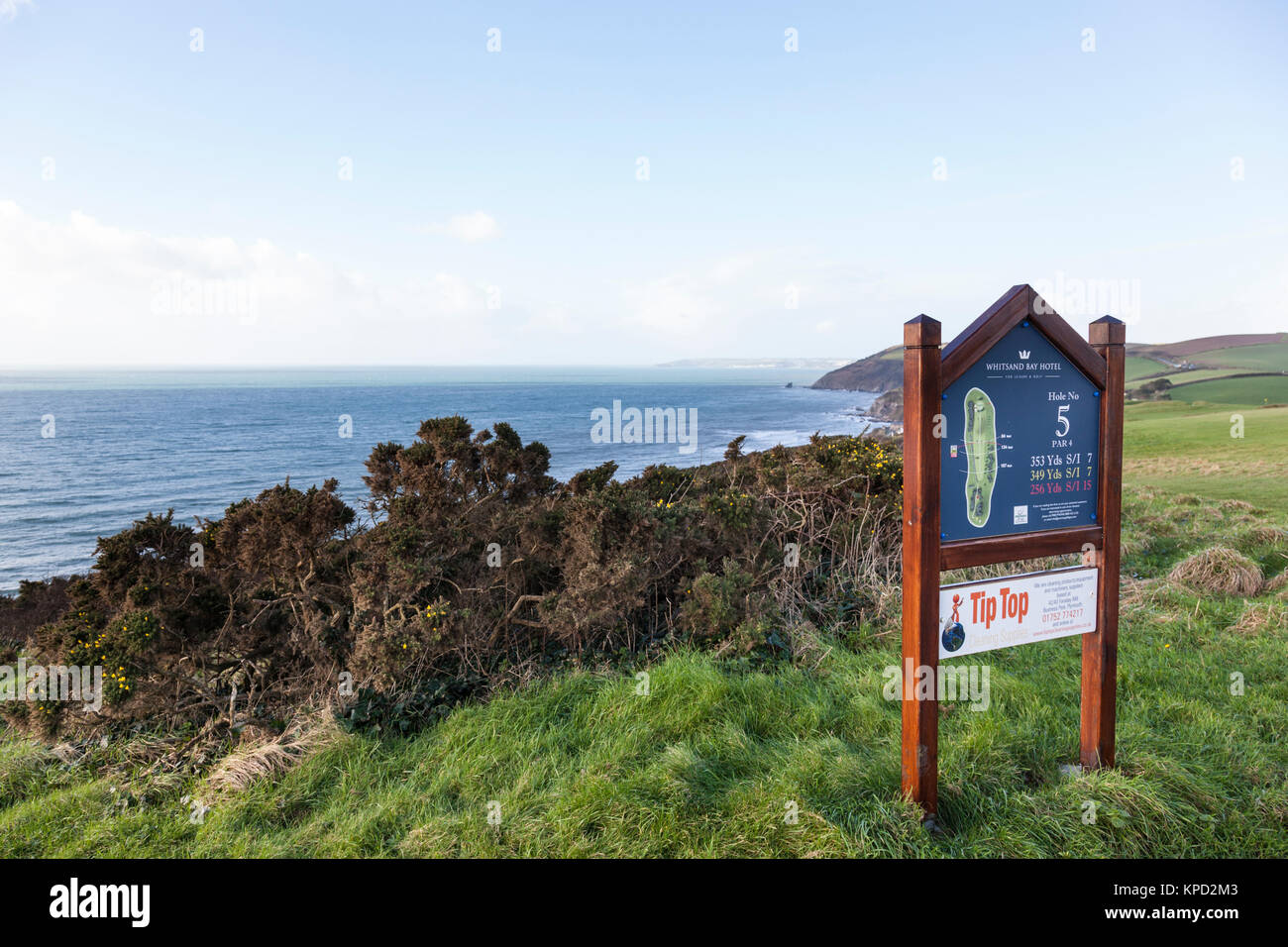 Sign showing the layout of Hole 5 on the Whitsand Bay golf course on ...
