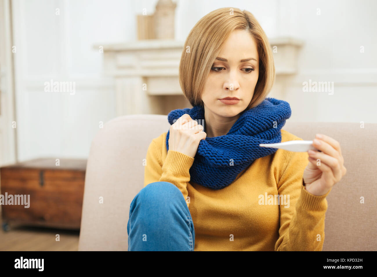 Coughing woman feeling sore throat hi-res stock photography and images ...