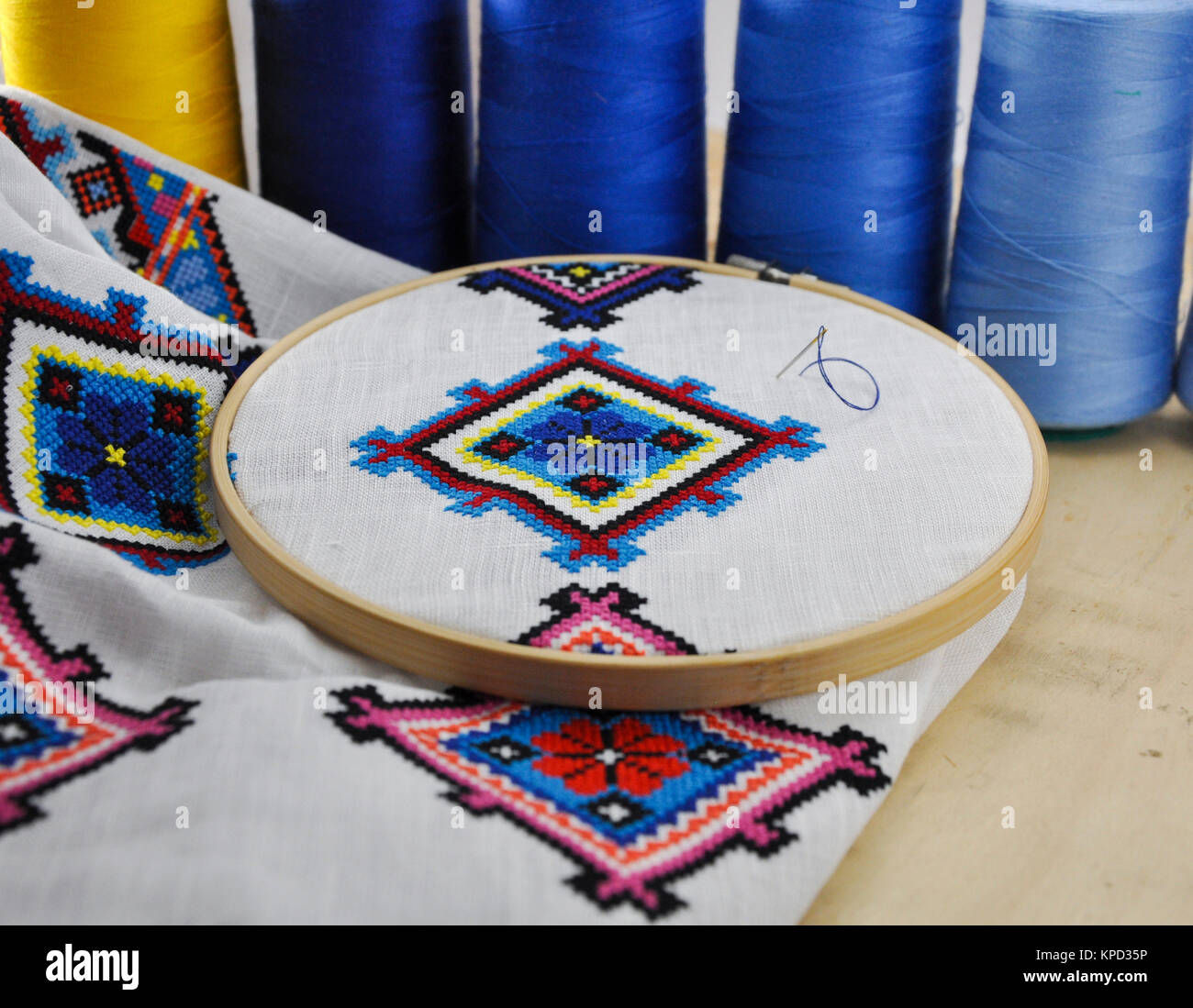 Geometric pattern in the embroidery hoop Stock Photo - Alamy