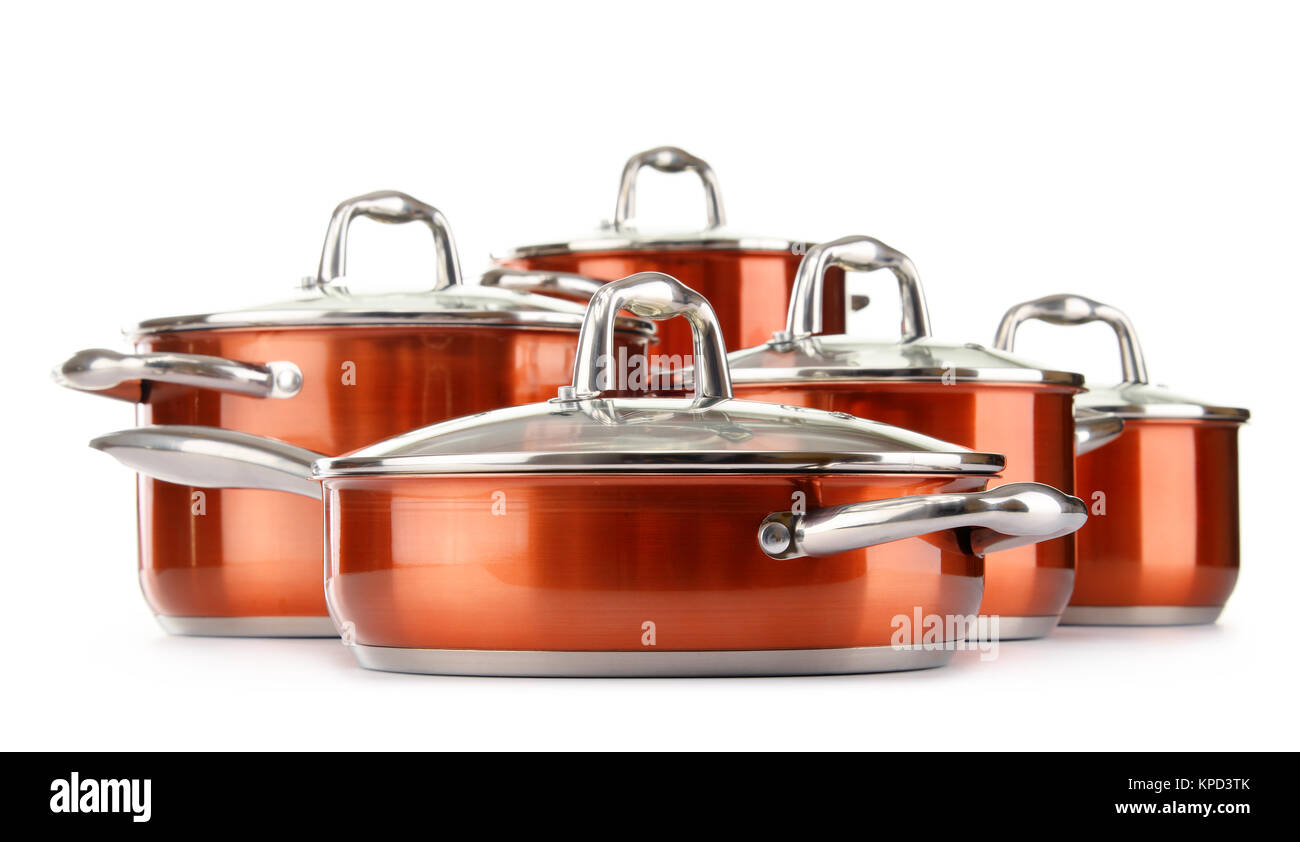 Steel pots isolated on white background Stock Photo - Alamy