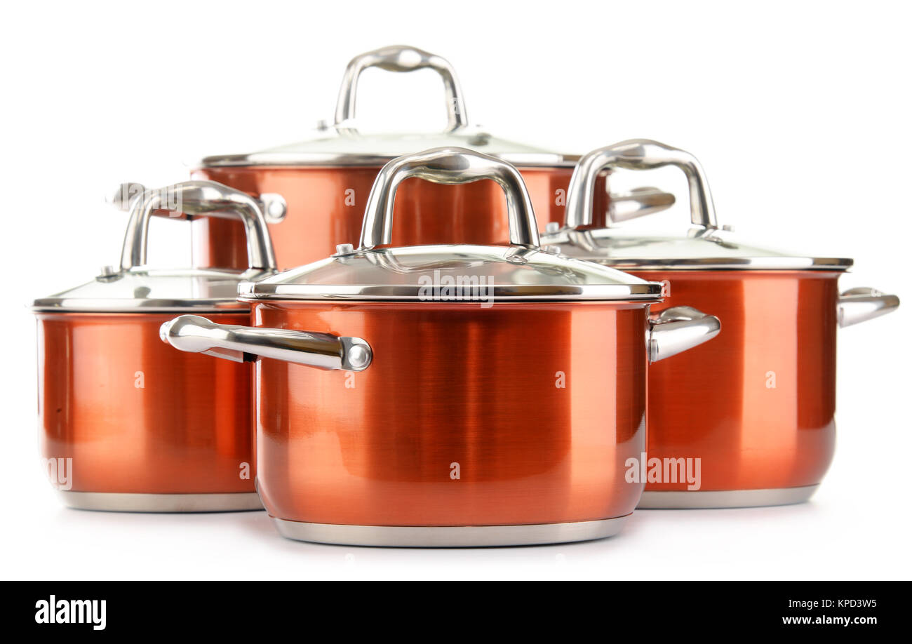 Steel pots isolated on white background Stock Photo - Alamy