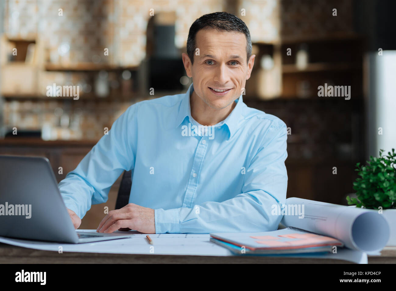 Portrait of cheerful male that being at work Stock Photo - Alamy