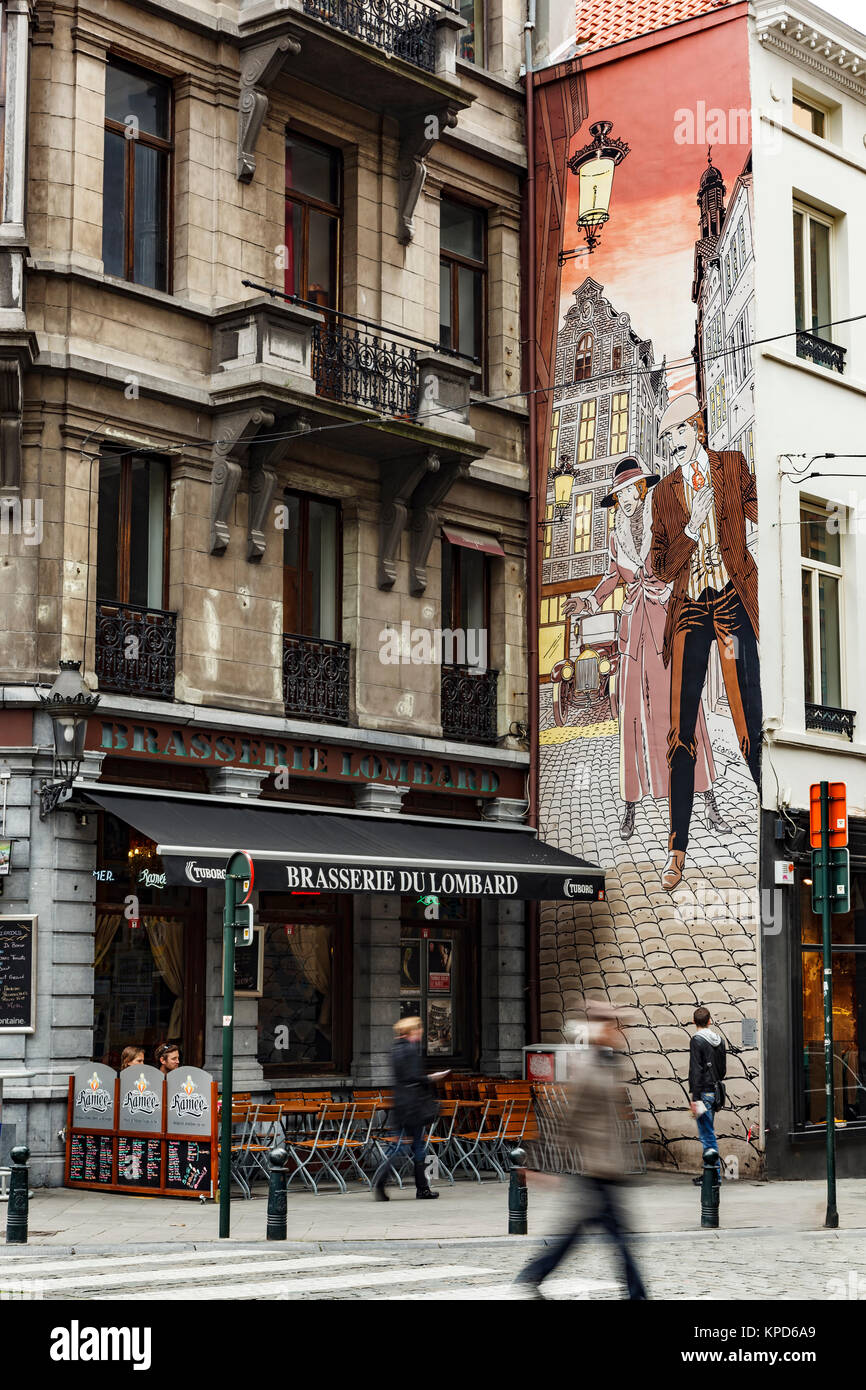 Cartoon painted on a building, Comic Strip Walk, Brussels, Belgium ...