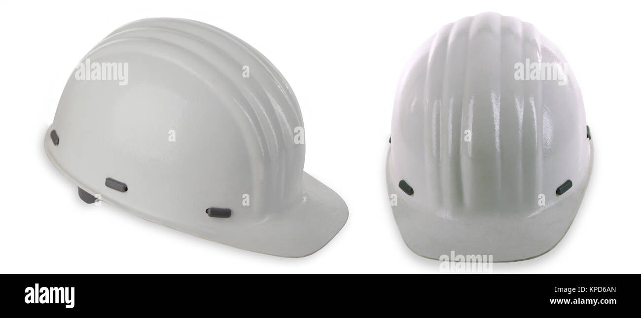two white work helmets Stock Photo - Alamy