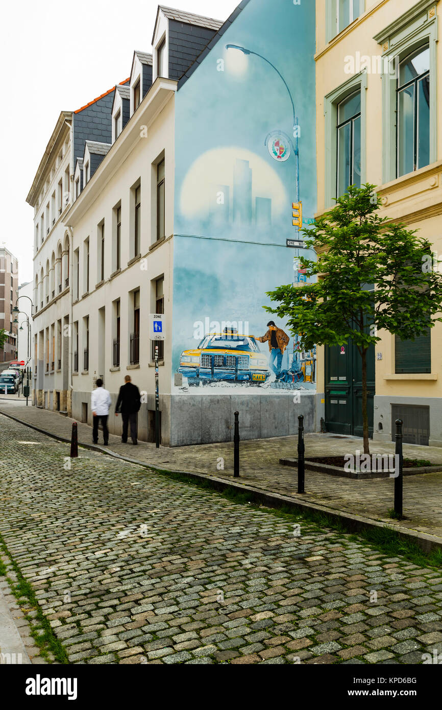 Cartoon painted on a building, Comic Strip Walk, Brussels, Belgium ...