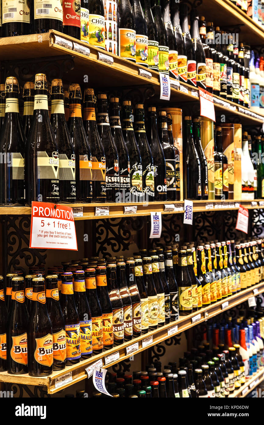 Beer selection at a store, Brussels, Belgium Stock Photo - Alamy