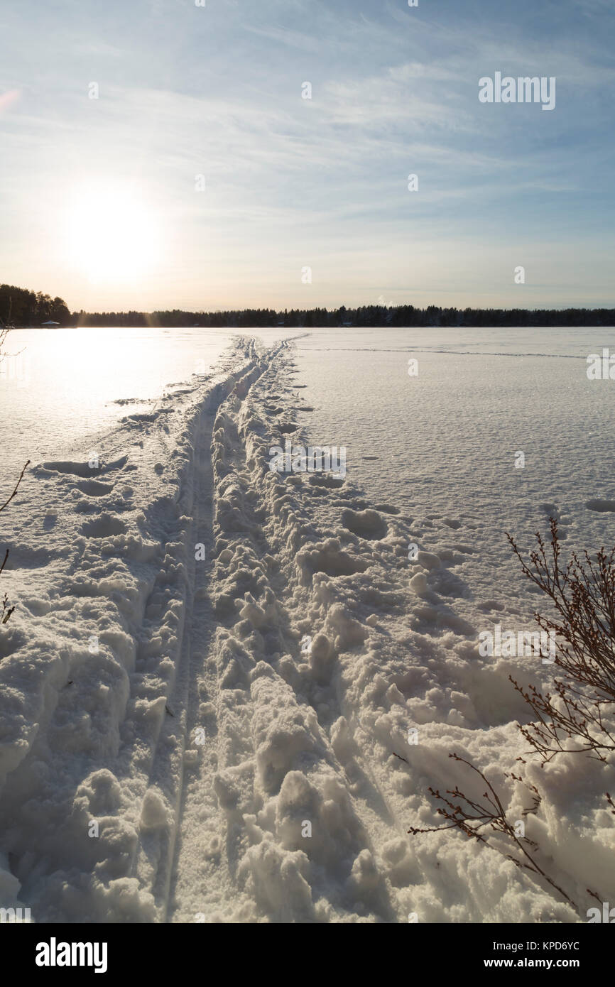 Cross Country Ski Tracks on Lake Stock Photo - Alamy