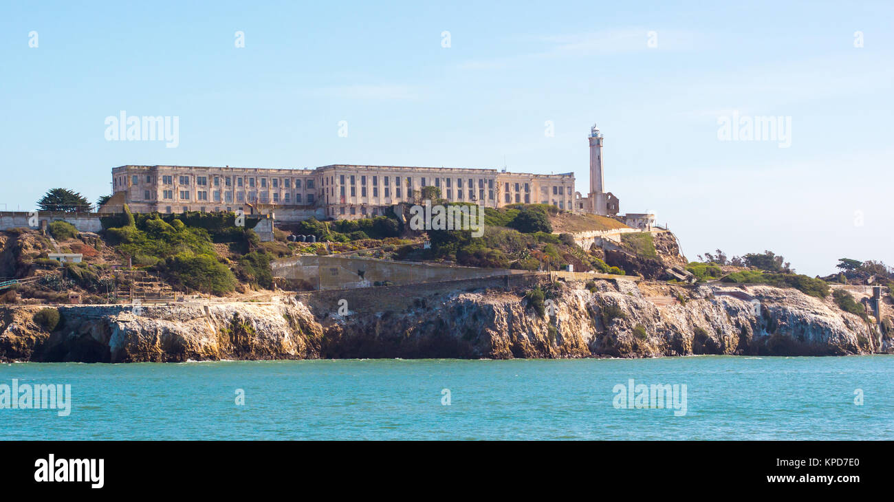 View of the Alcatraz Island in the waters of the San Francisco bay, USA ...
