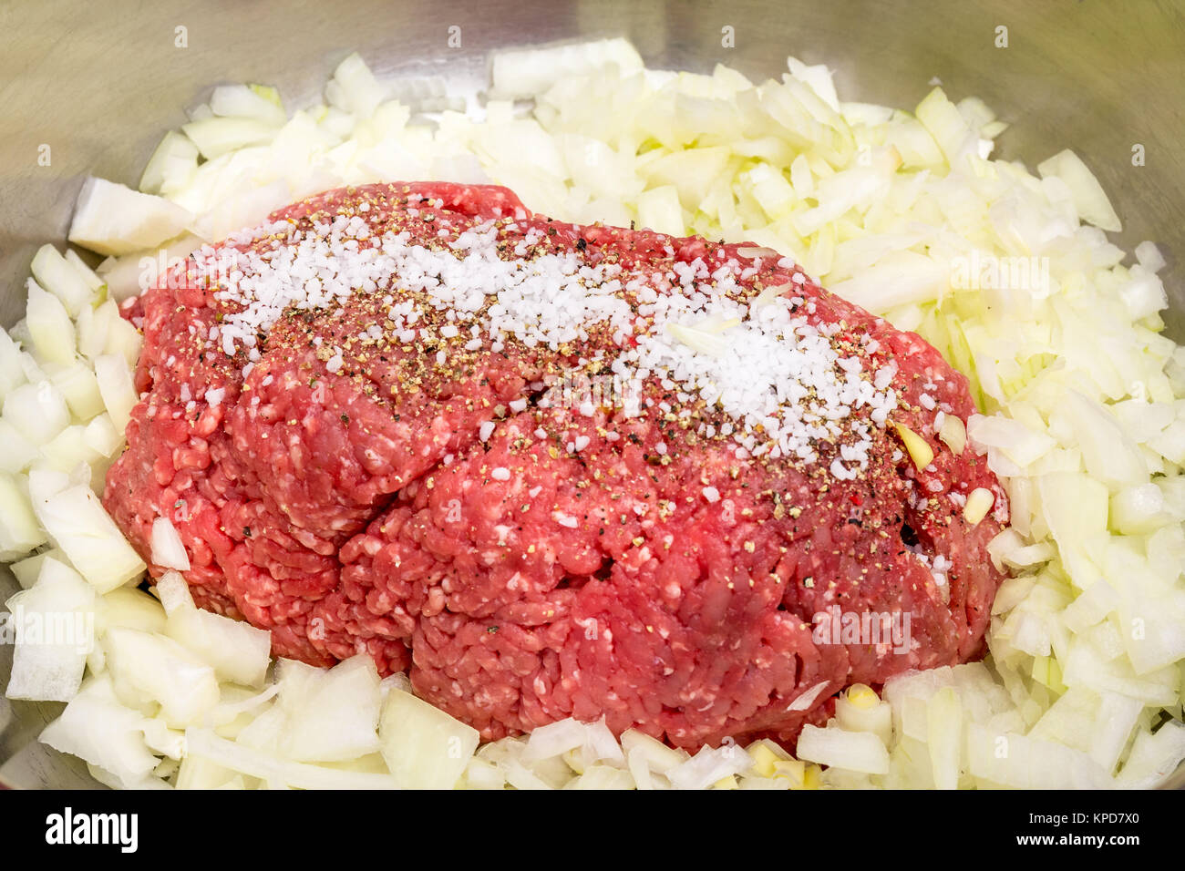 minced in a silver dish - serve up some grub! eggs,onions and spices ...