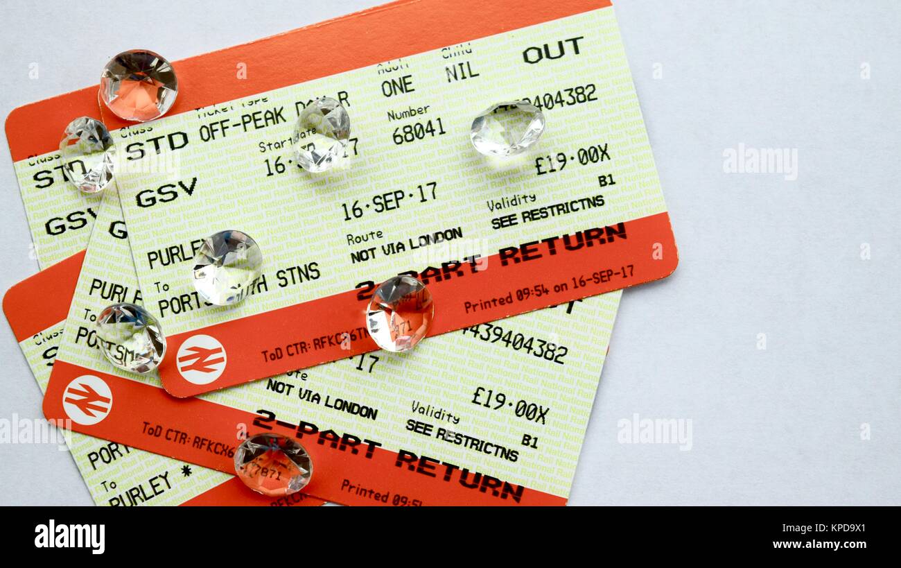 Train tickets with diamonds - expensive UK trains fares concept Stock ...