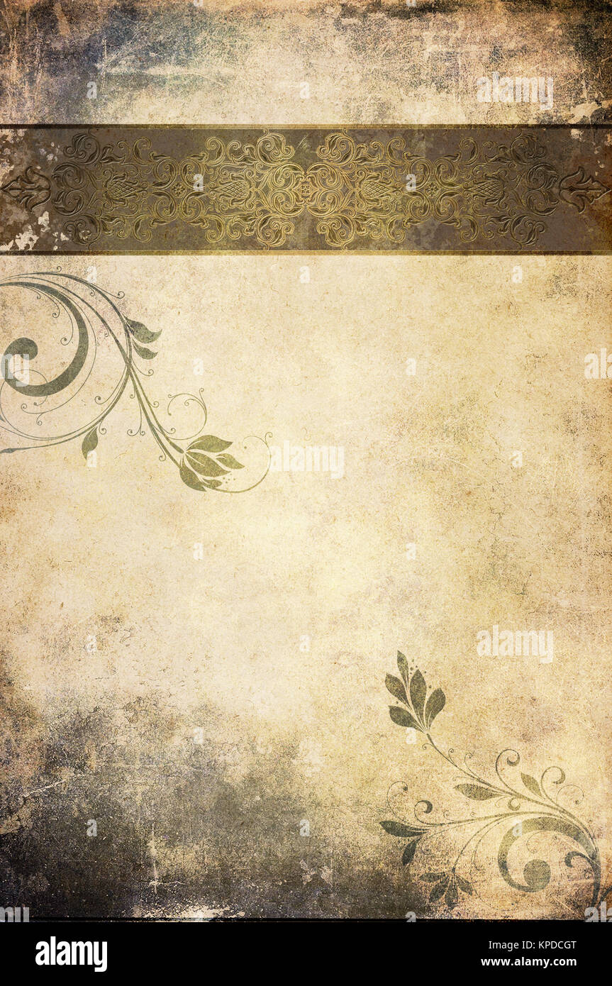 Aging paper background with decorative vintage border and patterns ...