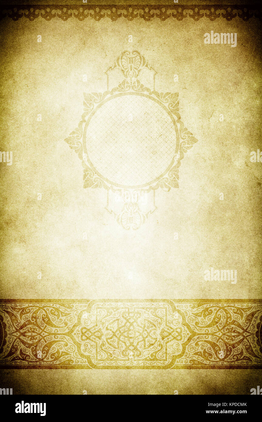 Grunge paper background with decorative ornamental borders and vintage ...