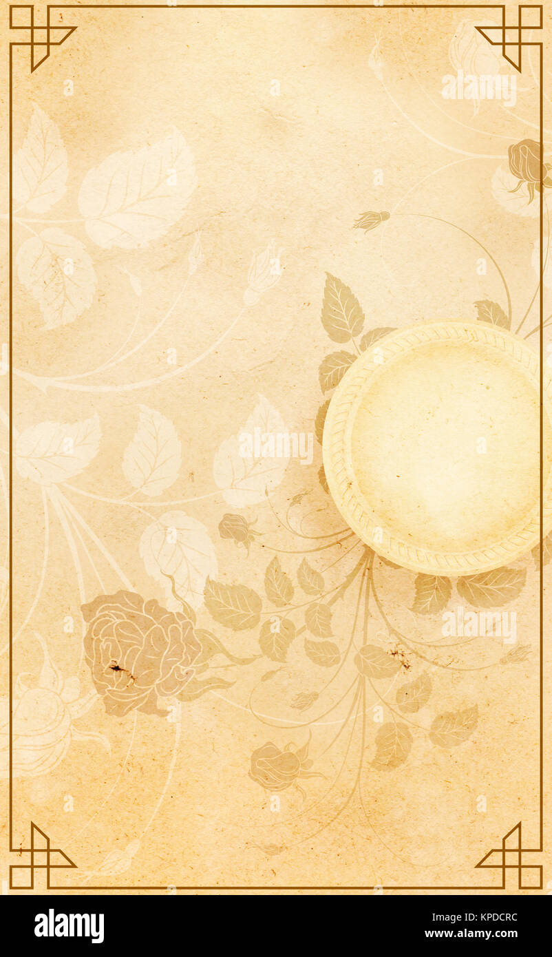 Old paper background with flowers,retro frame and decorative border ...
